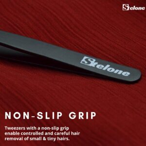 Stelone Tweezers for Eyebrows - Slant Tip Professional Stainless Steel Eyebrow Tweezers for Women & Men - Great Precision on Brow, Facial Hair & Ingrown Hair (Black)