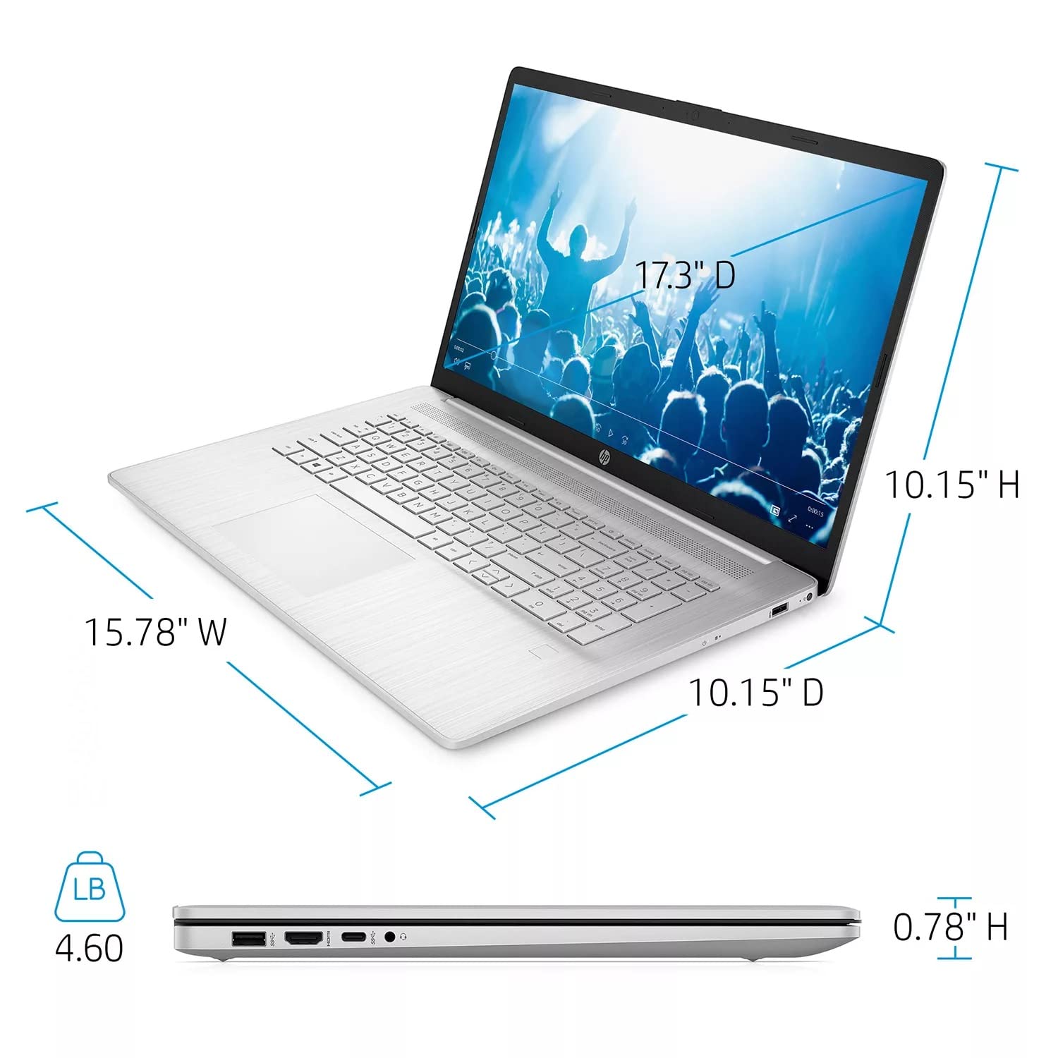 HP 2022 17.3" Full HD IPS Premium Laptop | 11th Generation Intel Core i7-1165G7 | Intel UHD Graphics | 8GB DDR4 | 512GBSSD | Windows 10 Home | Silver |