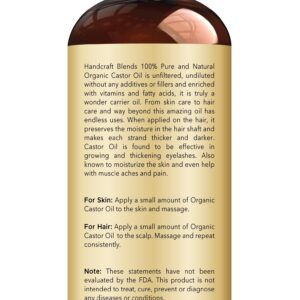 Handcraft Blends Organic Castor Oil - 28 Fl Oz - 100% Pure and Natural - Premium Grade Oil for Hair Growth, Eyelashes and Eyebrows - Carrier Oil - Hair & Body Oil - Expeller-Pressed