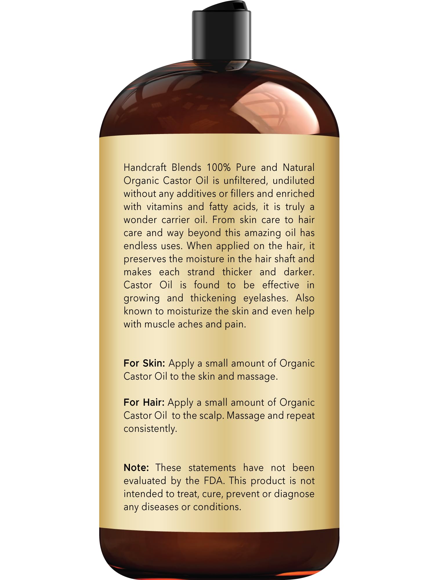 Handcraft Blends Organic Castor Oil - 28 Fl Oz - 100% Pure and Natural - Premium Grade Oil for Hair Growth, Eyelashes and Eyebrows - Carrier Oil - Hair & Body Oil - Expeller-Pressed