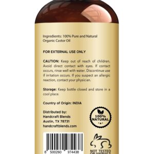 Handcraft Blends Organic Castor Oil - 28 Fl Oz - 100% Pure and Natural - Premium Grade Oil for Hair Growth, Eyelashes and Eyebrows - Carrier Oil - Hair & Body Oil - Expeller-Pressed