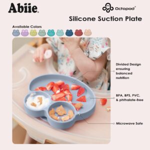 Abiie Octopod Frog Silicone Plates with Suction - Spill Proof, Easy to Clean - BPA-Free Bowl - Suction Plates for Baby and Toddler - Training & Feeding Divided Grip Dish (Sage Green)