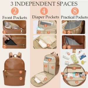 Omanmoli Diaper Bag Backpack Baby Diaper Bag Leather Diaper Bag Backpack Mom Dad with 18 Organizing Pouches,6 Insulated Pockets,Changing Pad,Stroller Straps, Large Capacity,Waterproof(Brown)