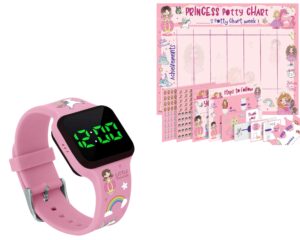 athena futures potty training count down timer watch - princess pink and potty training chart for girls - princess and unicorn design