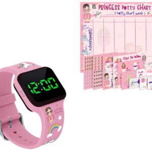 ATHENA FUTURES Potty Training Count Down Timer Watch - Princess Pink and Potty Training Chart for Girls - Princess and Unicorn Design