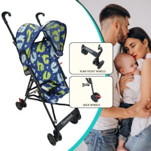 AmorosO Single Umbrella Stroller for Toddler, Travel Stroller for Babies - Sunlight and Light Rain Protection - Baby Stroller with Four EVA Wheels - Travel-Ready Stroller - Round Canopy Navy Blue