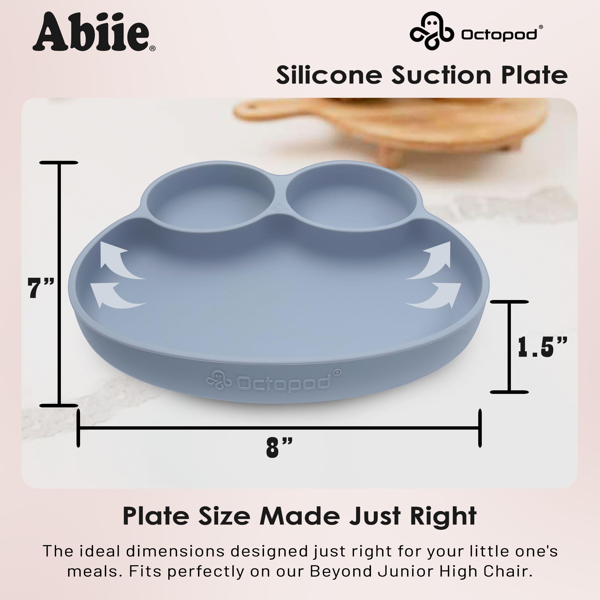 Abiie Octopod Frog Silicone Plates with Suction - Spill Proof, Easy to Clean - BPA-Free Bowl - Suction Plates for Baby and Toddler - Training & Feeding Divided Grip Dish (Sage Green)