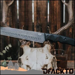 DFACKTO Interceptor 10-Inch Butcher Knife, 7-Inch Carving Fork, 8-Inch Honing Steel for Outdoors, Black Tactical G10