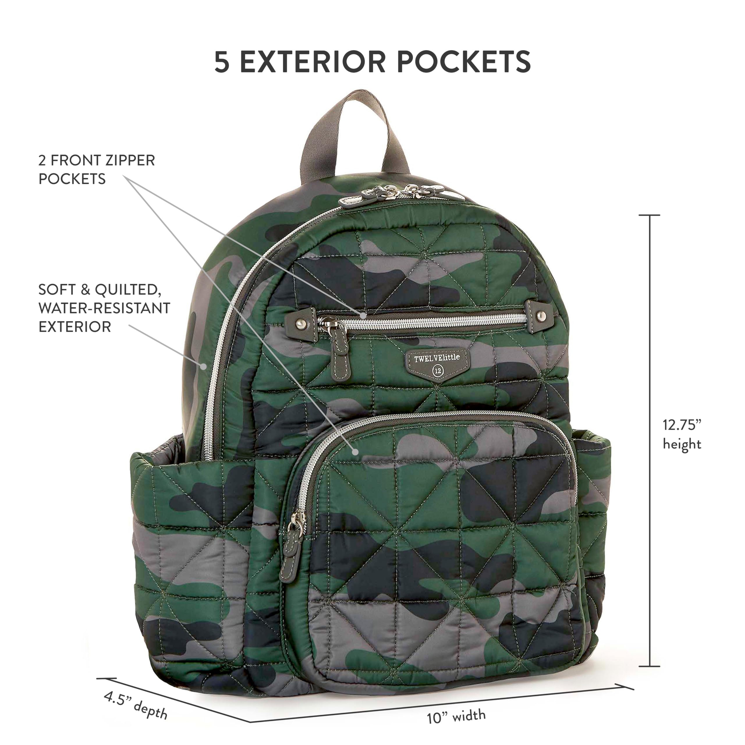 TWELVElittle Little Companion Diaper Bag Backpack 2.0 *NEW* with Changing Pad and Stroller Clips, Camo Print