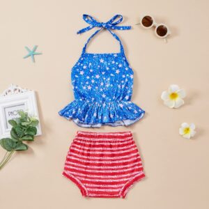 RSKK Toddler Baby Girls Sleeveless 4th-of-July Stars Striped Printed Shorts Outfits, Spring Summer Baby Casual SetsG26 Blue