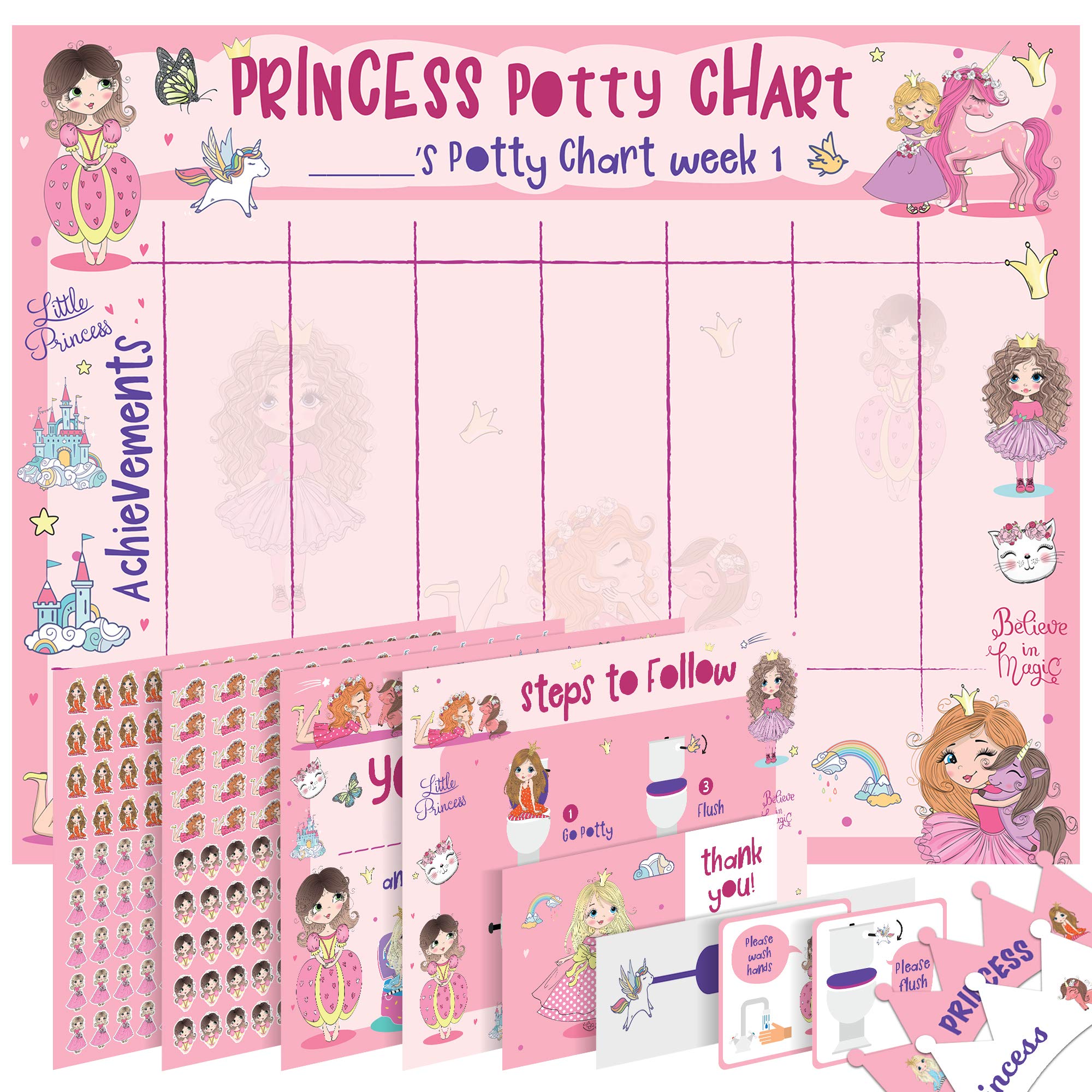 ATHENA FUTURES Potty Training Count Down Timer Watch - Princess Pink and Potty Training Chart for Girls - Princess and Unicorn Design