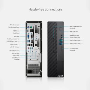 ASUS ExpertCenter D500SC Small Form Factor Desktop PC, Intel Core i5-11400, 8GB DDR4 RAM, 512GB PCIe SSD, TPM, Windows 11 Professional, Black, D500SC-XH503