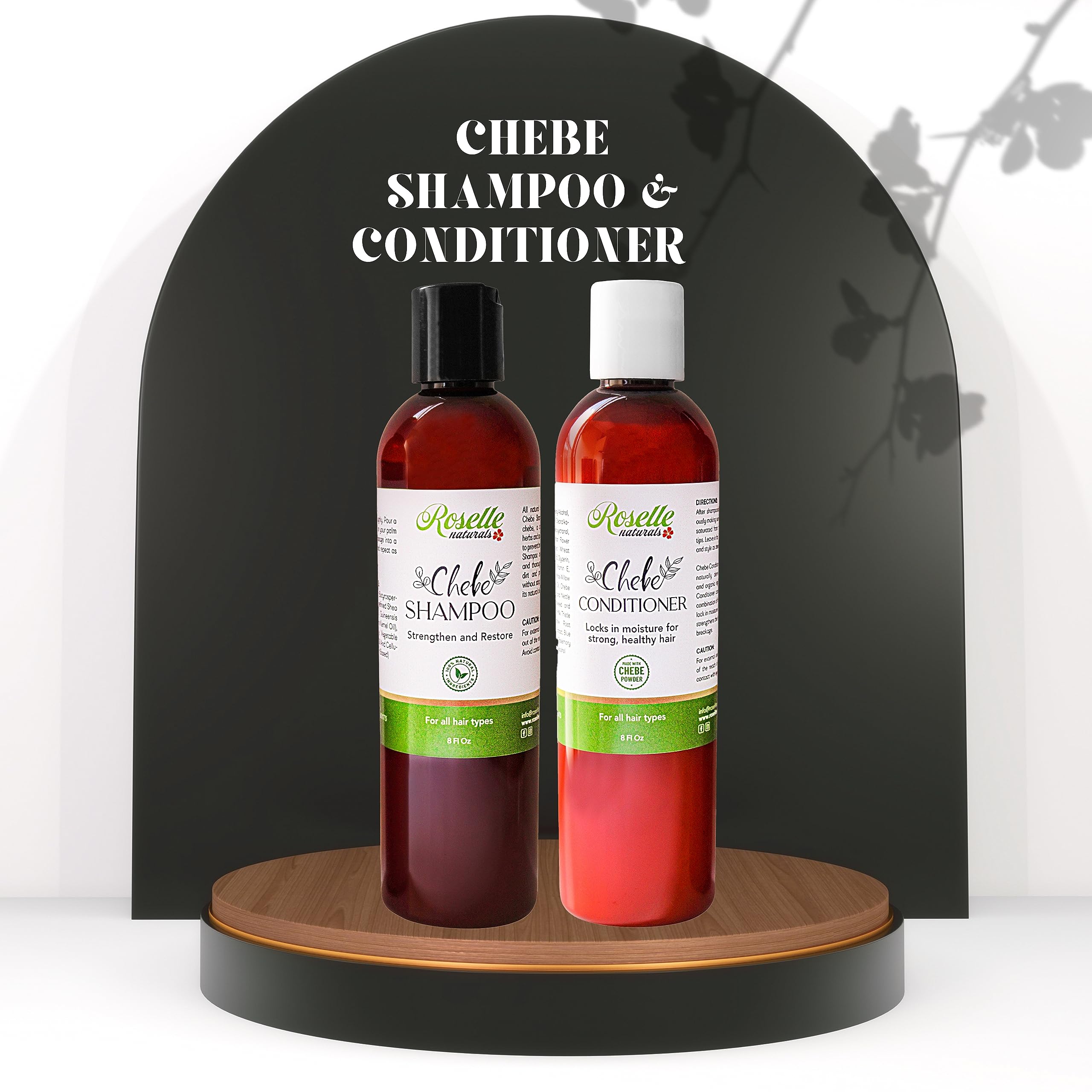 Roselle Naturals Chebe Shampoo and Conditioner for Hair Growth - Chebe Hair Shampoo and Conditioner Hair Growth Oil Duo with Chebe Oil and Rosemary Oil for Hair Growth, Hair Oil, 8 oz