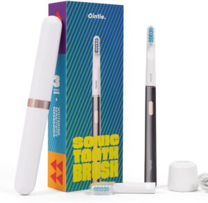 dintle™ sonic rechargeable electric toothbrush with 2 brush heads, travel case and fast charge stand, 1-month battery life, 3 brushing modes