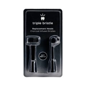 compatible with the triple bristle max only | triple bristle max replacement brush head refills | charcoal infused | innovative 3 head design | compatible with triple bristle max only | 2 pack (black)