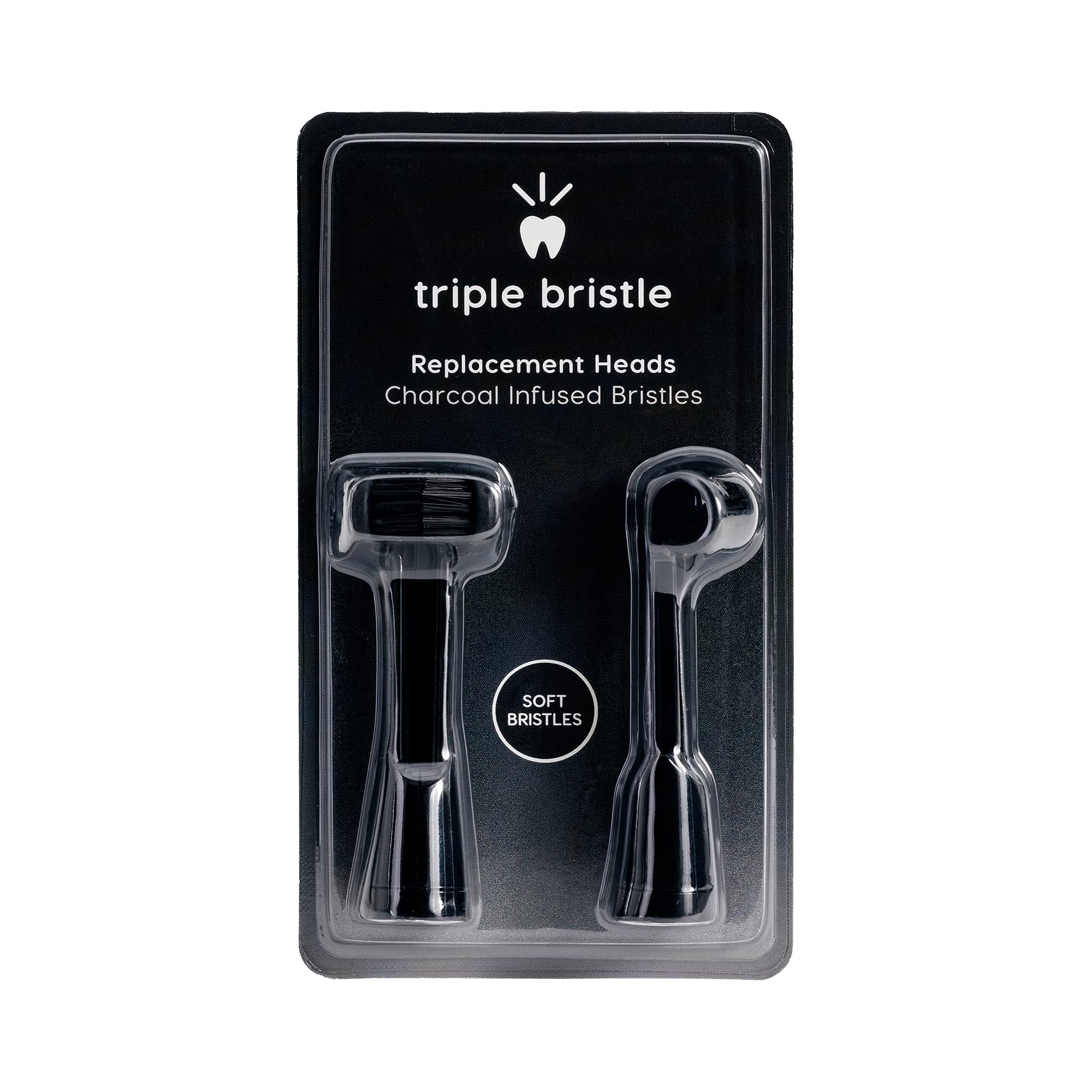 Compatible With The Triple Bristle Max Only | Triple Bristle Max Replacement Brush Head Refills | Charcoal Infused | Innovative 3 Head Design | Compatible with Triple Bristle Max Only | 2 Pack (Black)