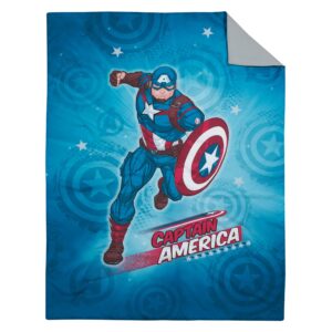 Marvel Captain America Red, White, and Blue 4 Piece Toddler Bed Set - Comforter, Fitted Bottom Sheet, Flat Top Sheet and Reversible Pillowcase