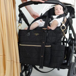 TWELVElittle Carry Love Tote Diaper Bag 3.0. Spacious Baby Bag with Changing Pad, Includes Detachable Strap & Stroller Clips, Machine Washable, Black