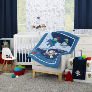 Disney Toy Story Outta This World Blue and Gray 3 Piece Nursery Crib Bedding Set - Comforter, Fitted Crib Sheet, and Crib Skirt