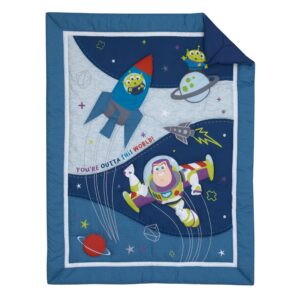 Disney Toy Story Outta This World Blue and Gray 3 Piece Nursery Crib Bedding Set - Comforter, Fitted Crib Sheet, and Crib Skirt