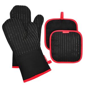 aoresac oven mitts and pot holders set, 500°f heat resistance and flexible oven gloves for kitchen cooking, non-slip silicone surface and soft quilted liner, 4 pieces set, 13 inches