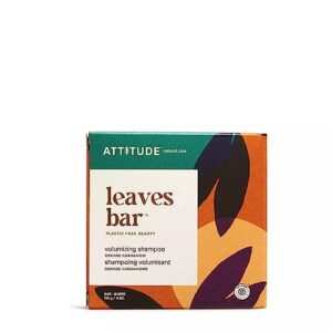 attitude hair shampoo bar, plant and mineral-based ingredients, ewg verified and plastic-free beauty care, vegan and cruelty-free, volumizing, orange cardamom, 4 oz