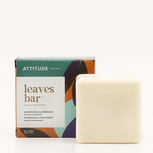 ATTITUDE Hair Conditioner Bar, Plant- and Mineral-Based Plastic-free Beauty Care, Vegan and Cruelty-free, Volumizing, Orange Cardamom, 4 Oz