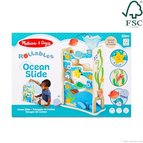 Melissa & Doug Rollables Wooden Ocean Slide Infant and Toddler Toy (5 Pieces) - FSC Certified