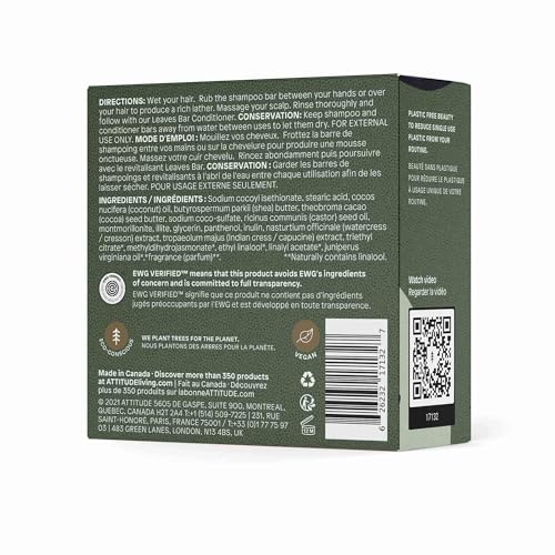 ATTITUDE Hair Shampoo Bar, Plant and Mineral-Based Ingredients, EWG Verified and Plastic-free Beauty Care, Vegan and Cruelty-free, Hydrating, Herbal Musk, 4 Oz