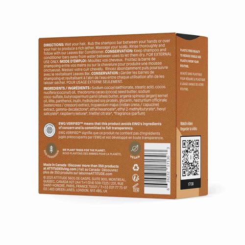 ATTITUDE Hair Shampoo Bar, Plant and Mineral-Based Ingredients, EWG Verified and Plastic-free Beauty Care, Vegan and Cruelty-free, Volumizing, Orange Cardamom, 4 Oz