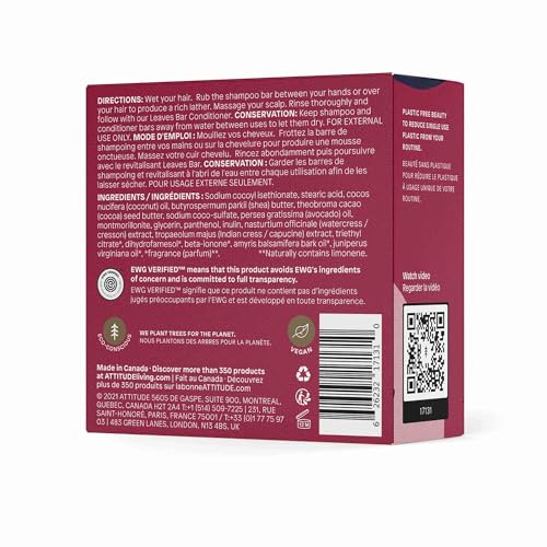 ATTITUDE Hair Shampoo Bar, Plant and Mineral-Based Ingredients, EWG Verified and Plastic-free Beauty Care, Vegan and Cruelty-free, Nourishing, Sandalwood, 4 Oz