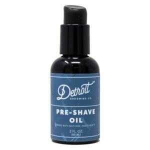 detroit grooming co. pre shave oil - gel made from essential oils and natural, plant based ingredients (2 oz) protects skin - replaces shaving cream - use with any blade, safety or straight razor