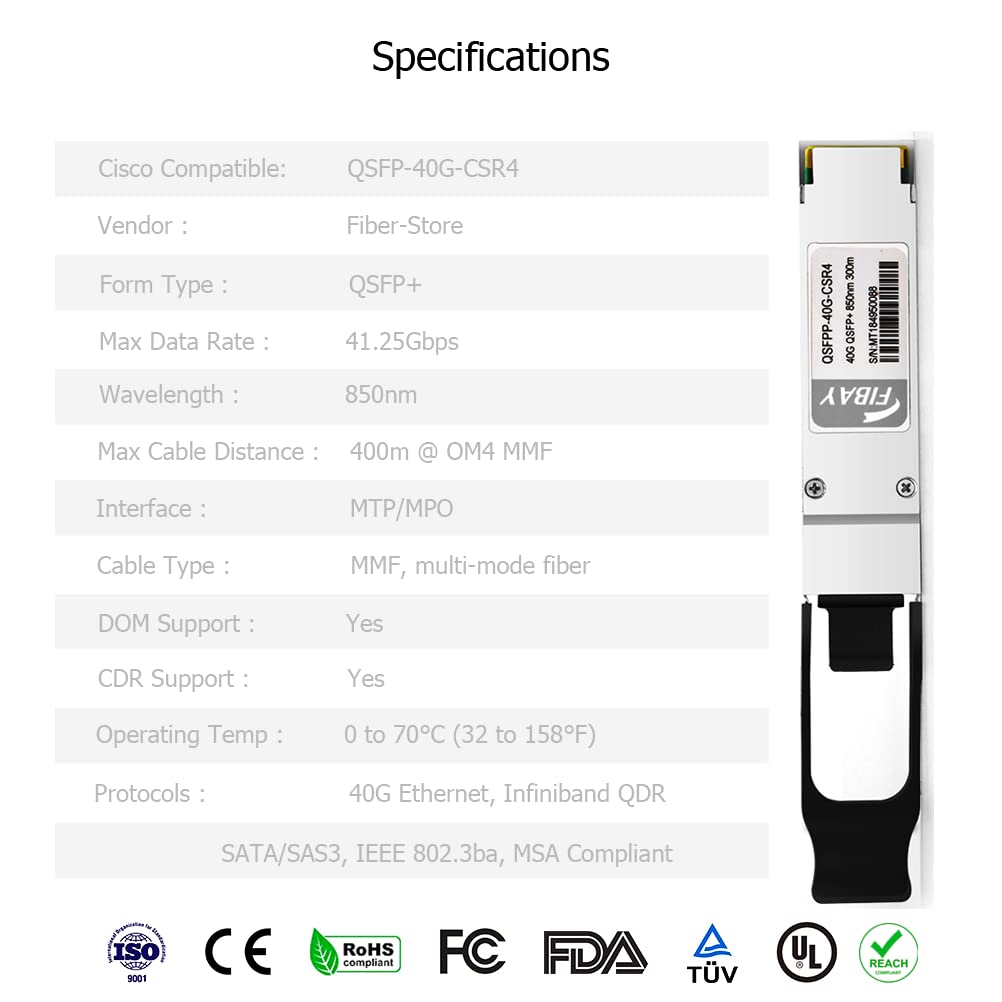 OPSTRAN 40GBASE-CSR4 QSFP+ Optical Transceiver Module Compatible with Cisco QSFP-40G-CSR4 Meraki MA-QSFP-40G-CSR4 40G QSFP+ CSR4 850nm 400m DDM MTP/MPO-12 MMF