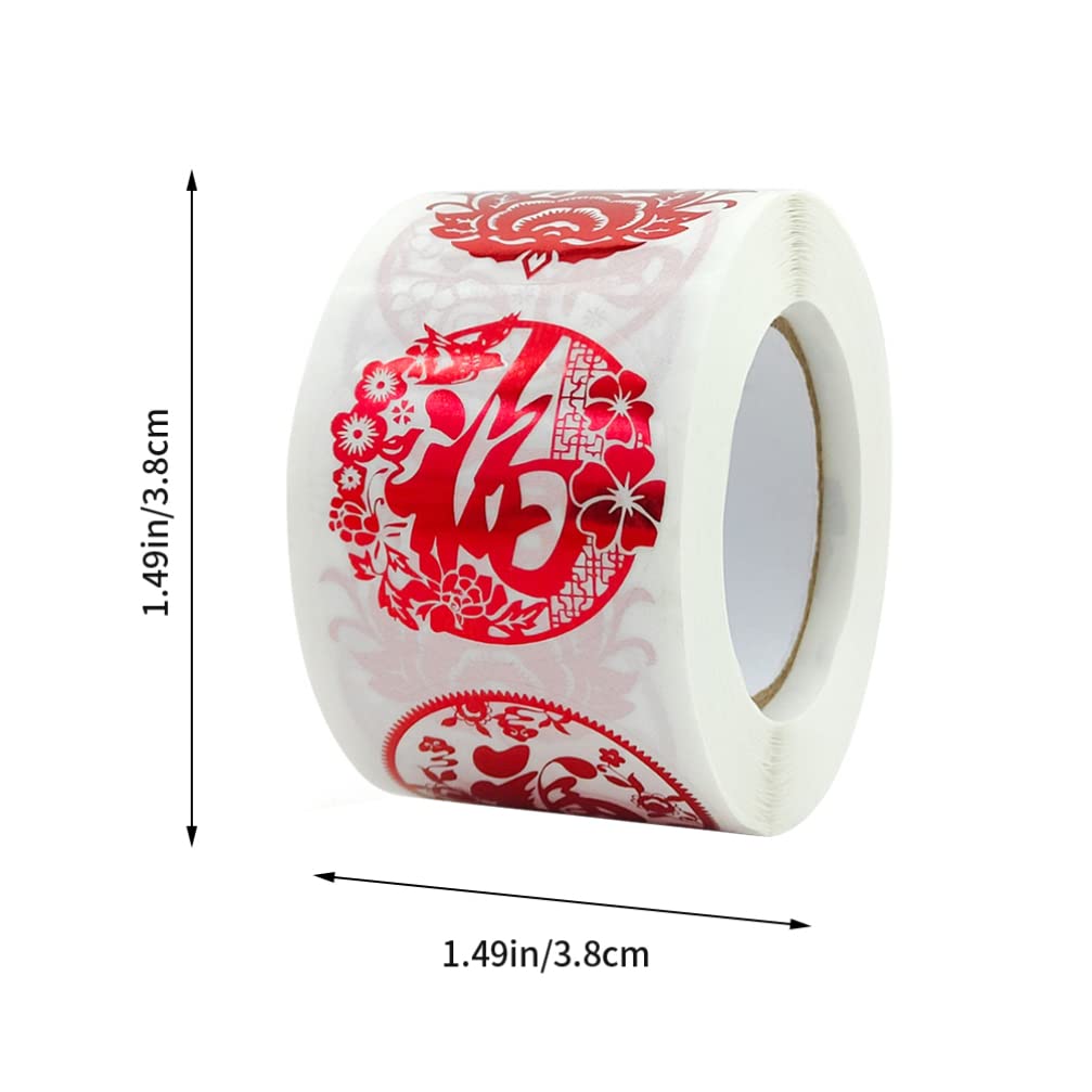 1 Roll Chinese New Year Stickers Lucky Chinese Fu Character Seal Stickers Adhesive Label Spring Festival Party Favor for DIY Crafts Card Envelope Red