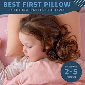 Pharmedoc Little Garoo Toddler Pillow with Pillowcase – 14x19 Pillow – Pink Cooling Cover Toddler Pillows for Sleeping, Kids Pillow, Travel Pillows for Sleeping, Mini Pillow, Toddler Bed Pillows