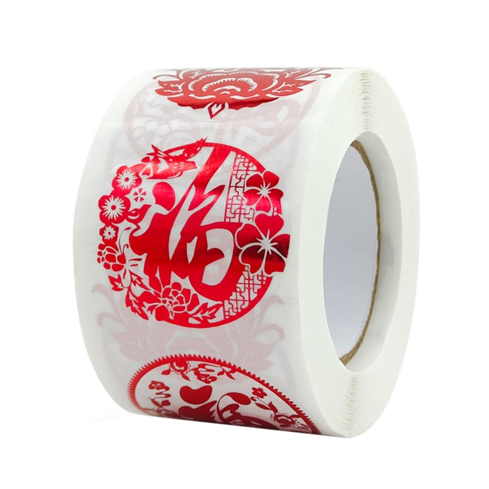 1 Roll Chinese New Year Stickers Lucky Chinese Fu Character Seal Stickers Adhesive Label Spring Festival Party Favor for DIY Crafts Card Envelope Red