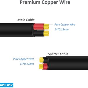 ANLINK DC Power Splitter Cable-2 Pack Black, 1 Female to 2 Male 5.5mm*2.1mm Power Output Adapter Cord for CCTV Security Cameras, LED Strip Lights and More (2 Pack, 1 to 2 Way)