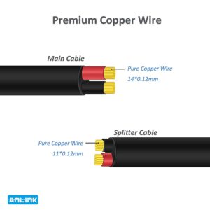 ANLINK 2 Pack Black 1 Female to 4 Male 5.5mm*2.1mm DC Power Splitter Cable, 1 to 4 Way DC Power Output Y Adapter Cable Cord for CCTV Cameras Router LED Light Strip and More (2 Pack, 1 to 4 Way)