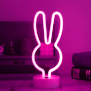 easter decorations rabbit lights neon signs, creative bunny neon lights with base battery/usb operated rabbit stuff for home, nursery room, baby teen kids girls bedroom, spring decor (rabbit-pink)