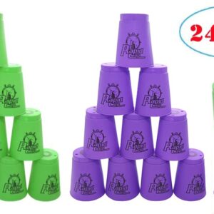 Tocypho 24 Pack Quick Stack Cups Set Plastic Sports Stacking Cups Training Game for Travel Party Challenge Competition (Purple&Green)