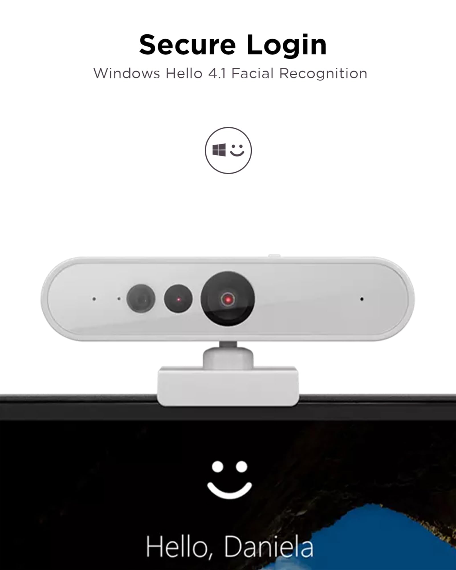 Lenovo HD 1080p Webcam (510 FHD) - Monitor Camera with 4X Digital Zoom, 95° Wide Angle, 360° Rotation Pan & Tilt - Desktop Cam with Dual Microphones & Windows Hello for Livestreaming & Conferences