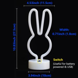 Easter Decorations Rabbit Lights Neon Signs, Creative Bunny Neon Lights with Base Battery/USB Operated Rabbit Stuff for Home, Nursery Room, Baby Teen Kids Girls Bedroom, Spring Decor (Rabbit-Pink)