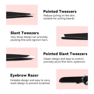 FACEMADE Tweezers Set with Scissors and Eyebrow Razor, Eyebrow Tweezers for Women and Men, Professional Stainless Steel Tweezers for Facial Hair Removal