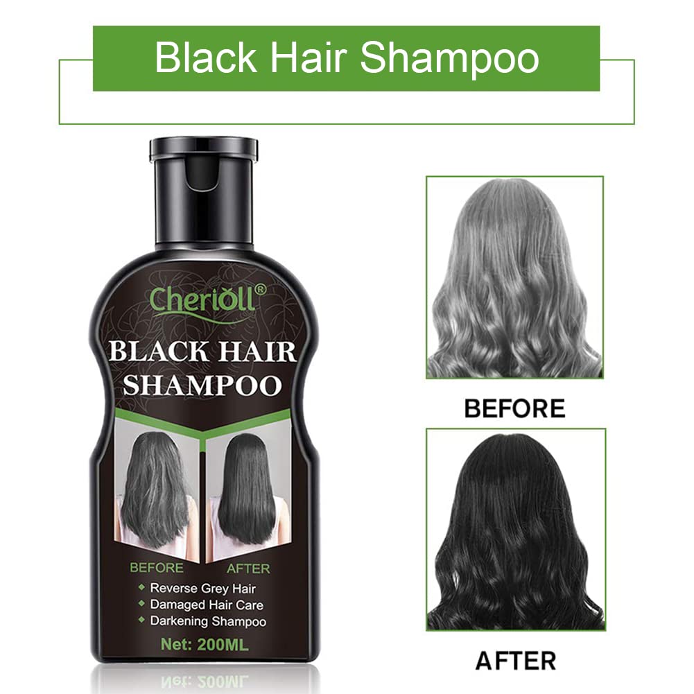 Black Hair Shampoo, Hair Dye Shampoo, Hair Darkening Shampoo, Reverse Grey Hair Shampoo, Hair Growth Shampoo, Black Hair Color Shampoo for Women Men Cover Gray White Hair, Restore Lustrous and Shiny Hair