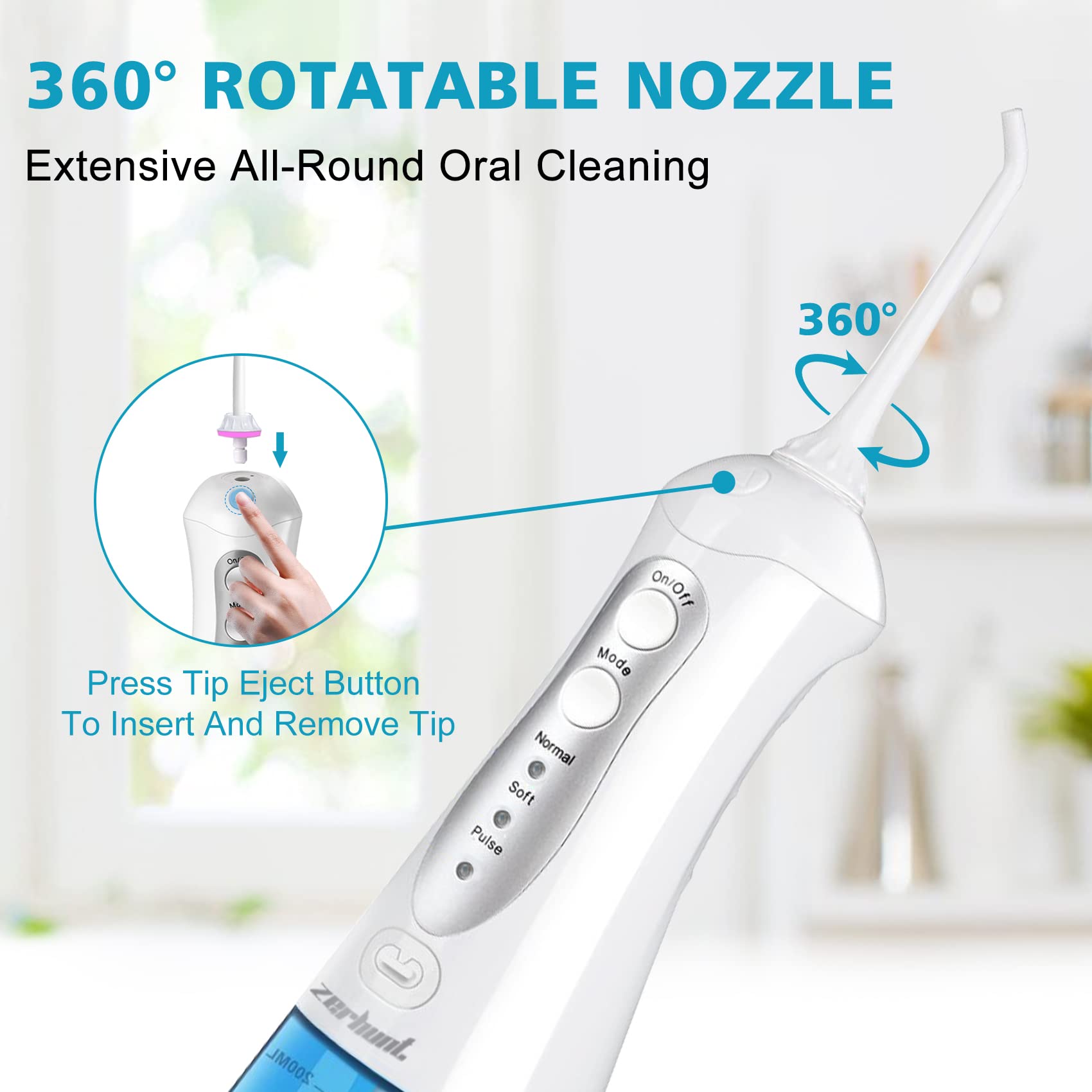 Water Flosser Cordless Teeth Cleaner, Professional Wate Flosser Oral Care for Braces Bridges Care IPX7 Waterproof Dental Flosser with 4 Interchangeable Jet Tips, Detachable Water Tank for Home Travel