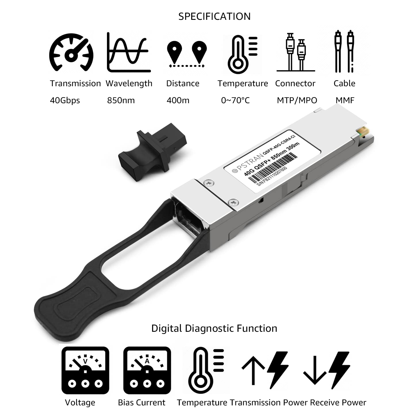 OPSTRAN 40GBASE-CSR4 QSFP+ Optical Transceiver Module Compatible with Cisco QSFP-40G-CSR4 Meraki MA-QSFP-40G-CSR4 40G QSFP+ CSR4 850nm 400m DDM MTP/MPO-12 MMF