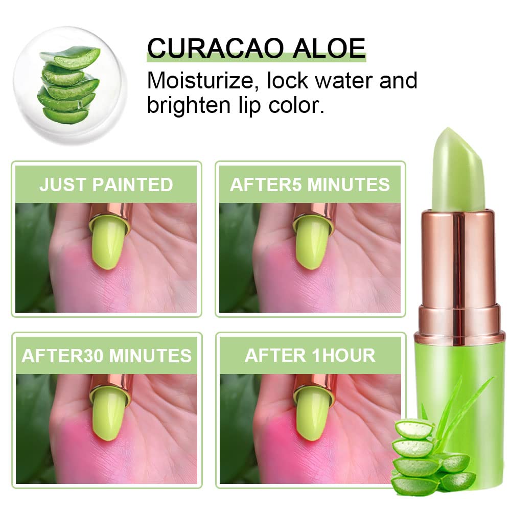 BINGBRUSH Color Changing Lipstick Queen,PH Mood Long Lasting Lip Gloss Korean Lip Balm Tinted Magic Makeup Moisturize Lipstick Set (2pcs Aloe, 2 Count (Pack of 1))