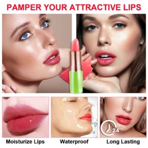 BINGBRUSH Color Changing Lipstick Queen,PH Mood Long Lasting Lip Gloss Korean Lip Balm Tinted Magic Makeup Moisturize Lipstick Set (2pcs Strawberry, 2 Count (Pack of 1))