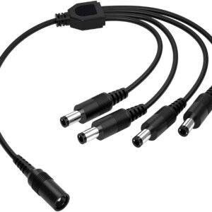 ANLINK 2 Pack Black 1 Female to 4 Male 5.5mm*2.1mm DC Power Splitter Cable, 1 to 4 Way DC Power Output Y Adapter Cable Cord for CCTV Cameras Router LED Light Strip and More (2 Pack, 1 to 4 Way)