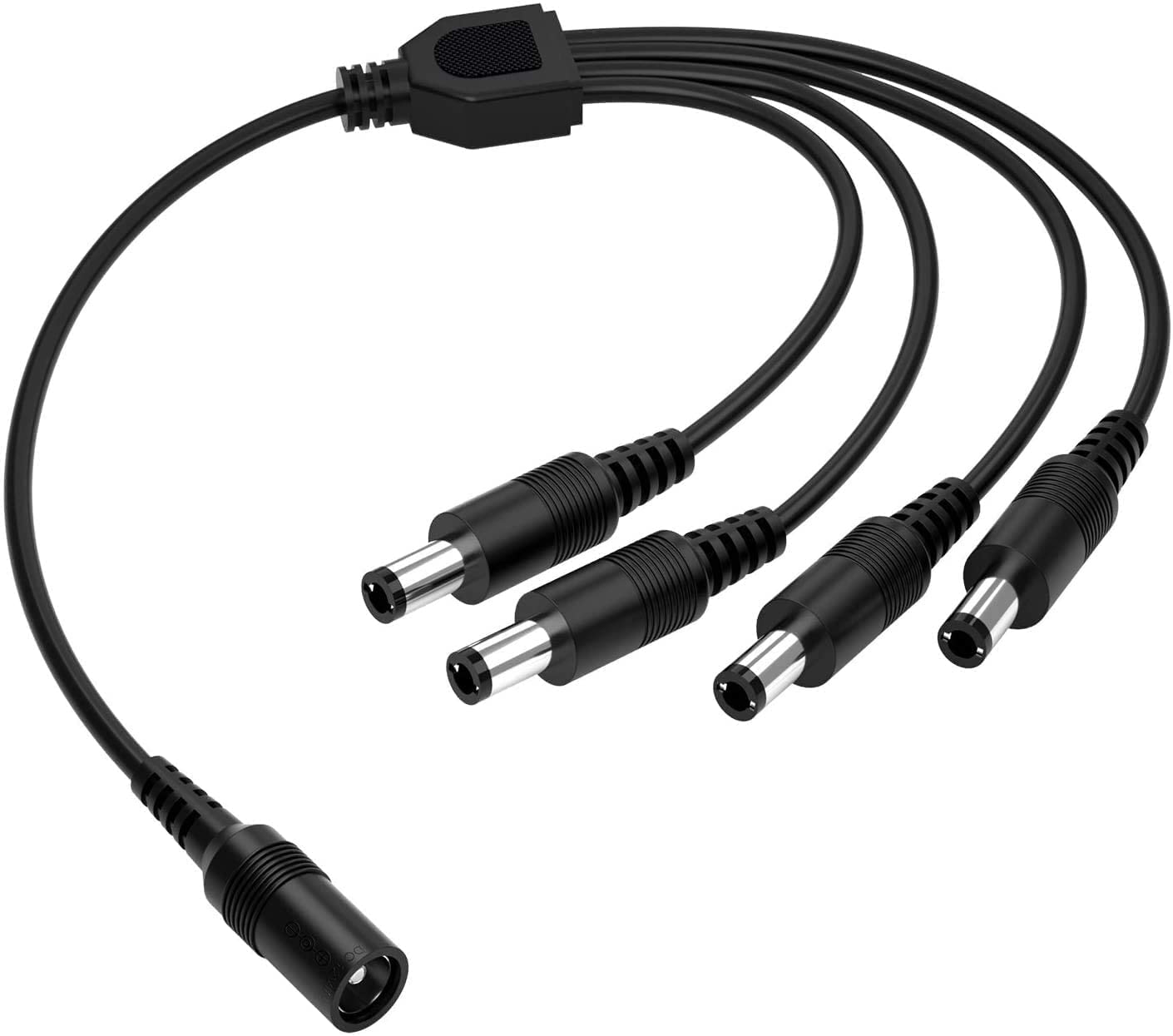 ANLINK 2 Pack Black 1 Female to 4 Male 5.5mm*2.1mm DC Power Splitter Cable, 1 to 4 Way DC Power Output Y Adapter Cable Cord for CCTV Cameras Router LED Light Strip and More (2 Pack, 1 to 4 Way)